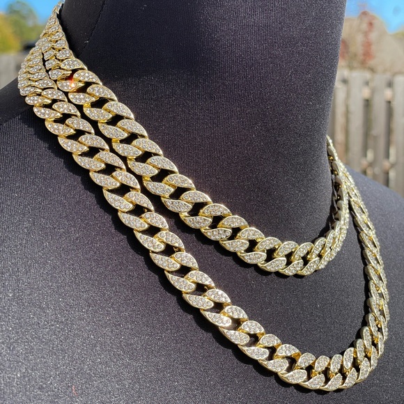 Accessories | 1mm Gold Iced Out Cuban Link Chain In 20in 24in Length ...
